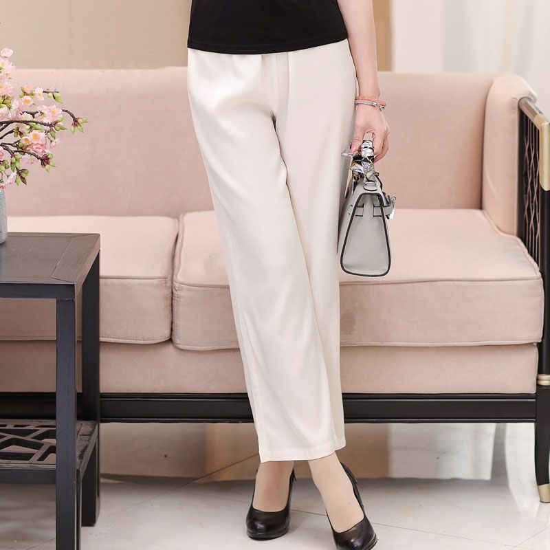 Silk Spandex Elastic High Waist Womens Lounging Straight Pants Sheer